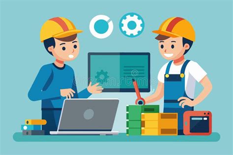 Two Technicians Work Together To Resolve Laptop Problems In A Contemporary Office Setting