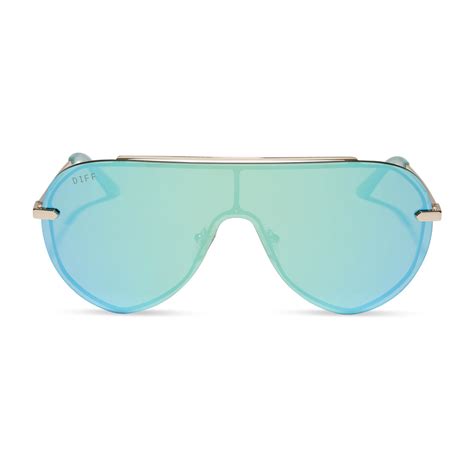 Imani Shield Sunglasses Gold And Aquatic Awe Mirror Diff Eyewear