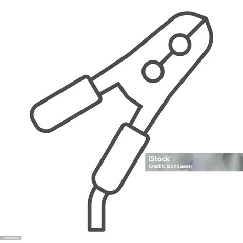 충전 클립 배터리 커넥터 얇은 선 아이콘 자동차 서비스 개념 벡터 그래픽 전기 축전지 클램프 흰색 배경에 충전 표시 모바일 또는