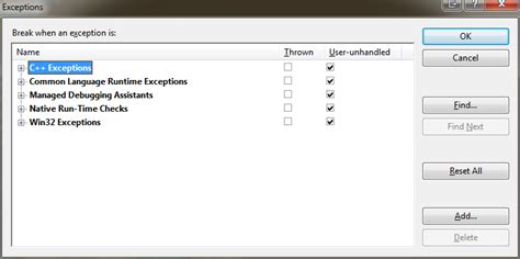 C What Happened To The User Handled Column In The Exceptions Dialog