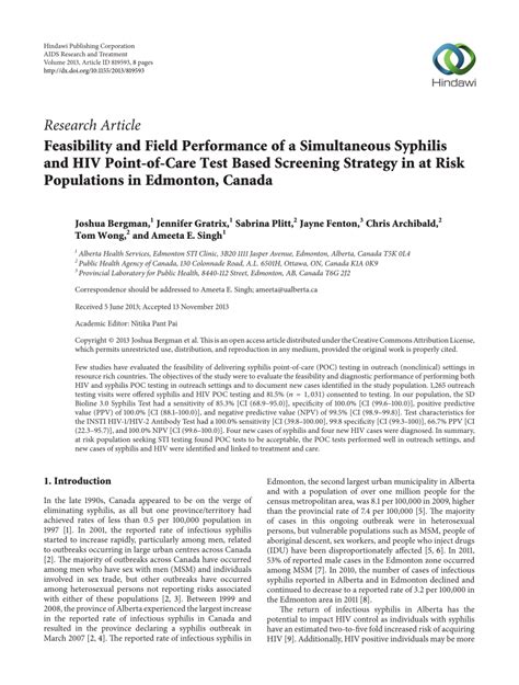 Pdf Feasibility And Field Performance Of A Simultaneous Syphilis And Hiv Point Of Care Test