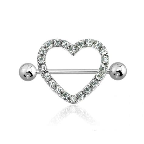14g Cubic Zirconia Gem Paved Heart Nipple Shield Pair Infinitys End