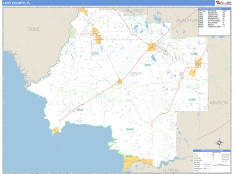 Levy County Florida Zip Code Wall Map Map