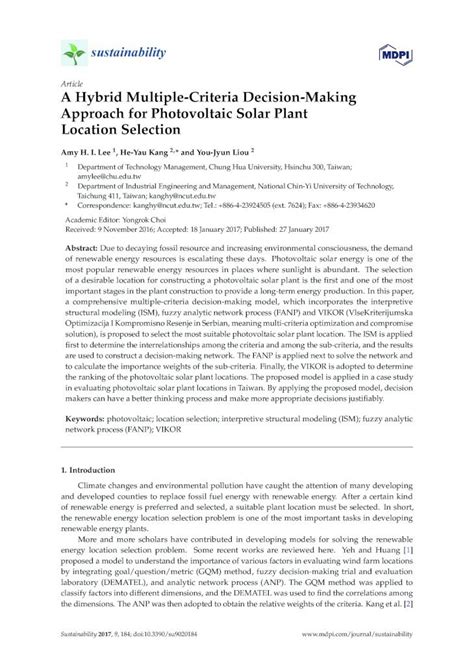 Pdf A Hybrid Multiple Criteria Decision Making Sustainability