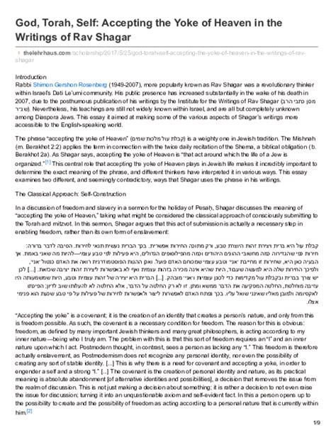 Pdf God Torah Self Accepting The Yoke Of Heaven In The Writings Of Rav Shagar
