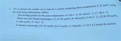 Solved 2 Try To Sketeh The Residue Curve Map For A System
