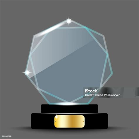 현실적인 수상 레이아웃 디자인 육각형 형태의 유리 트로피 3d 아크릴 크리스탈 육각형 벡터 그림입니다 스톡 이미지 육각형에 대한 스톡 벡터 아트 및 기타 이미지 Istock