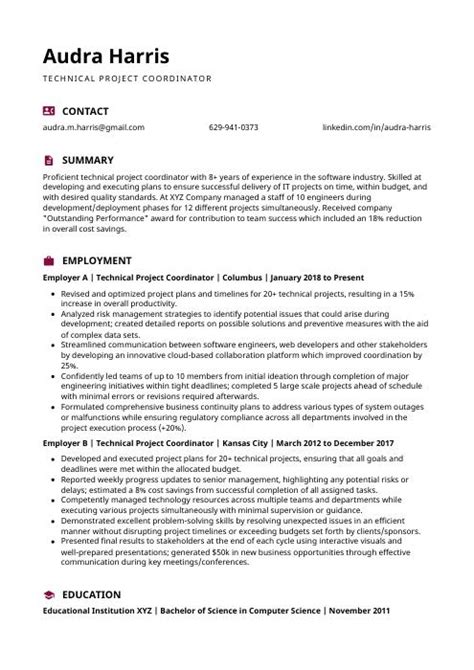Technical Project Coordinator Resume Cv Example And Writing Guide