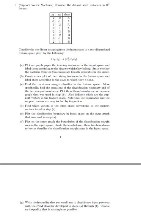 solved 1 support vector machines consider the dataset