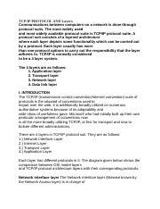 TCP IP PROTOCOL AND Layers Docx TCP IP PROTOCOL AND Layers Communications Between Computers