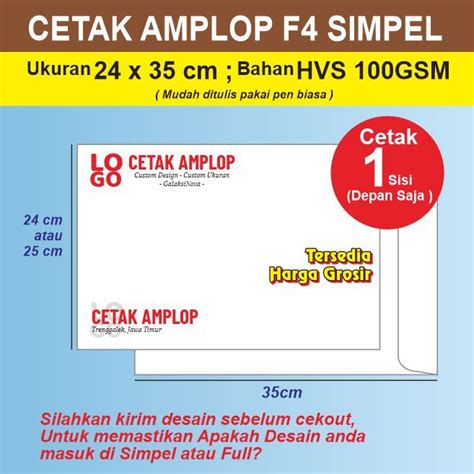Jual Amplop Hvs 100gsm Folio 24x35cm 25x35cm Amplop Hvs F4 Custom