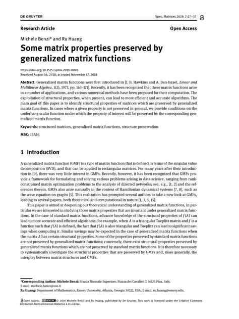 Pdf Some Matrix Properties Preserved By Generalized Matrix Functions