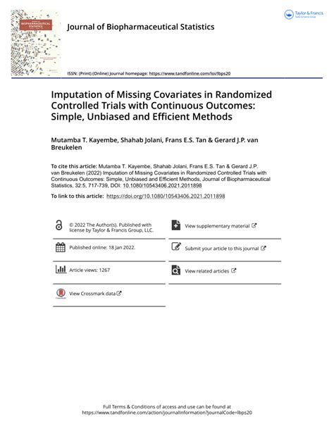 Pdf Imputation Of Missing Covariates In Randomized Controlled Trials With Continuous Outcomes