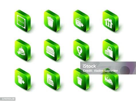 테이크아웃 커피잔 설정 온라인 주문 국수 배달 버거 자동차로 빠르게 알코올 맥주 바 위치 아이콘 벡터 3차원 형태에 대한 스톡 벡터 아트 및 기타 이미지 Istock