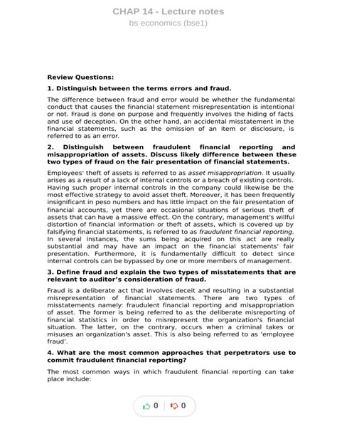 Fraud And Errors In Financial Reporting Lecture Notes