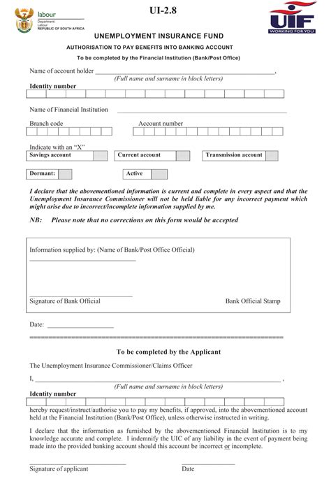 Form Ui 2 8 Authorisation To Pay Benefits Into Banking Account