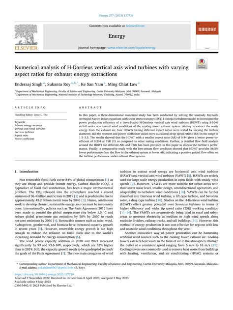 Pdf Numerical Analysis Of H Darrieus Vertical Axis Wind Turbines With Varying Aspect Ratios