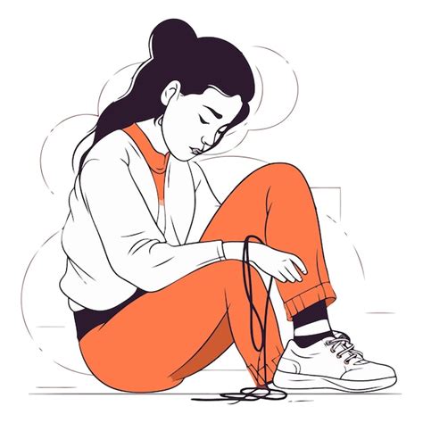 Печальная молодая женщина сидит на полу и плачет Премиум векторы