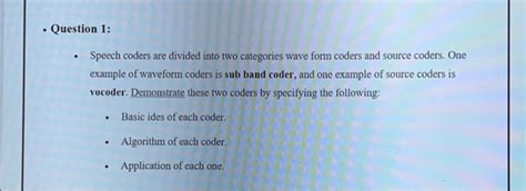 Solved Speech Coders Are Divided Into Two Categories Wave