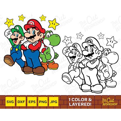 Dxf Clipart Super Mario Svg Dxfpng Png Mario Luigi And Yoshi Svg Cricut