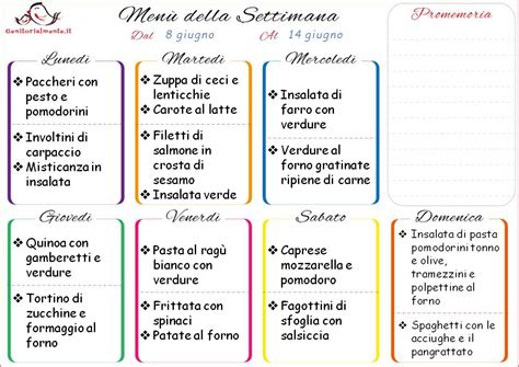 Menù Settimanale Di Giugno 2020 Da Stampare Gratis Genitorialmente