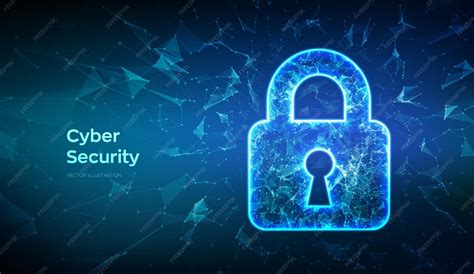 열쇠 구멍 아이콘으로 사이버 보안 자물쇠 보호 및 보안 또는 안전 개념을 잠급니다 사이버 데이터 보안 또는 정보 개인 정보 보호 아이디어를 보여줍니다 낮은 다각형 벡터