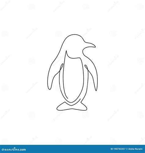Penguin Continuous One Line Vector Drawing A Penguin Is Standing In The Ice Isolated On White