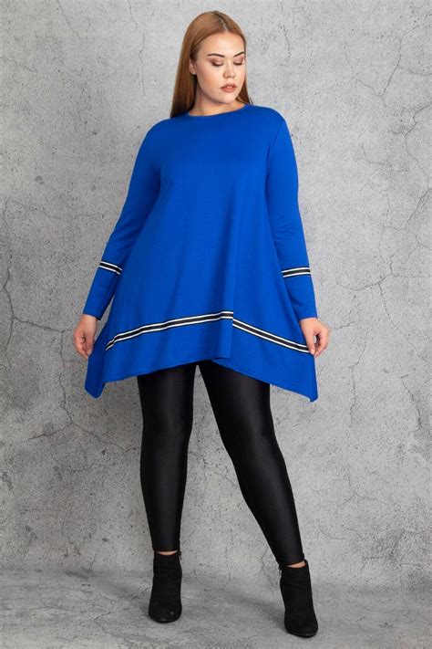 Şans Plus Size Tunic Dark Blue Oversize Trendyol