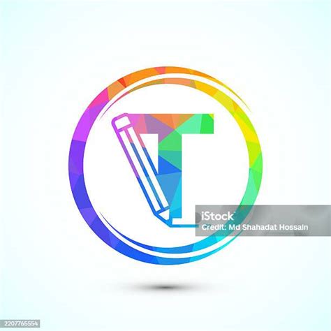 연필 아이콘이 있는 이니셜 알파벳 T입니다 교육 학생 또는 기업 아이덴티티를 위한 로고 로우 폴리 스타일 공부에 대한 스톡 벡터 아트 및 기타 이미지 Istock