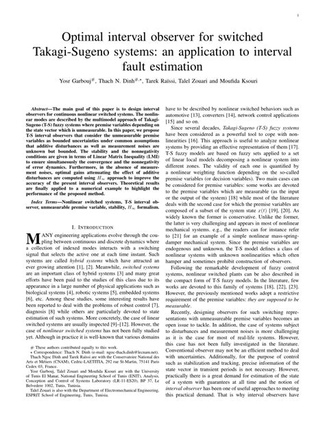 Pdf Optimal Interval Observer For Switched Takagi Sugeno Systems An Application To Interval