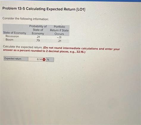 Solved Problem 13 5 Calculating Expected Return Lo1