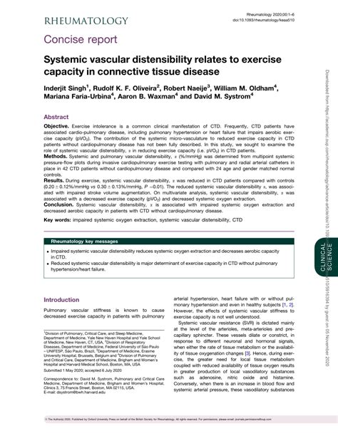 Pdf Systemic Vascular Distensibility Relates To Exercise Capacity In Connective Tissue Disease