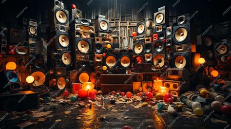 Premium Photo Stack Of Music Audio Speakers