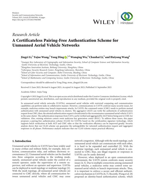 Pdf A Certificateless Pairing Free Authentication Scheme For Unmanned