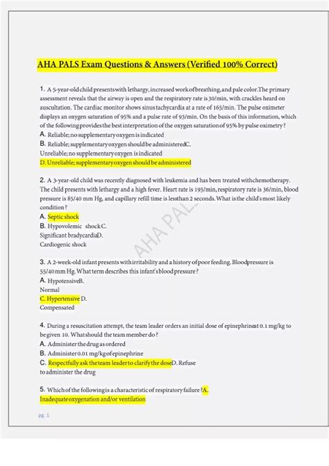 Aha Pals Exam Questions And Answers Verified 100 Correct 2024 Aha Pals Stuvia Us