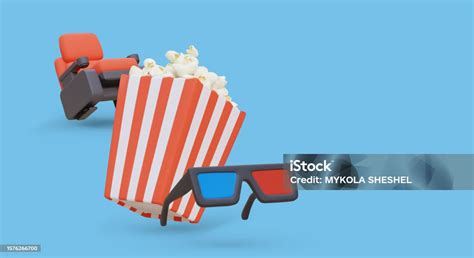 3d 영화관 좌석 팝콘 양동이 입체 안경 편리한 영화 감상을 위한 모든 것 3차원 형태에 대한 스톡 벡터 아트 및 기타 이미지 3차원 형태 영화 영화 산업 Istock