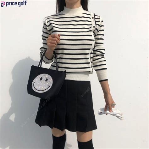 로로얼로이 반목 사이드버튼 스트라이프 부드러운 여성골프니트 골프웨어