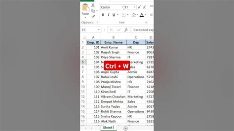 Ctrl W Exceltips Exceltricks Ctrlw Excelshortcuts