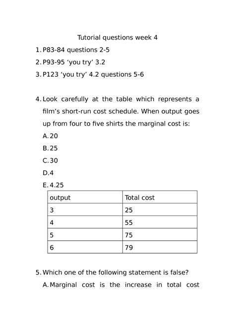 Tutorial Questions Week 4 0 Tutorial Questions Week 4 1 Questions 2