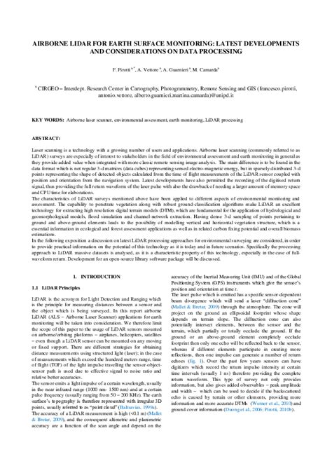 Pdf Airborne Lidar For Earth Surface Monitoring Latest Developments And Considerations On