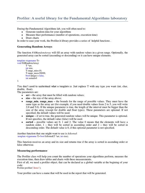 profiler a useful library for the fundamental algorithms laboratory