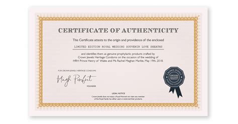The Certificate Of Authenticity Royal Wedding Condoms From Crown