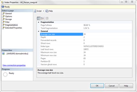 SQL Server Index Properties In Management Studio
