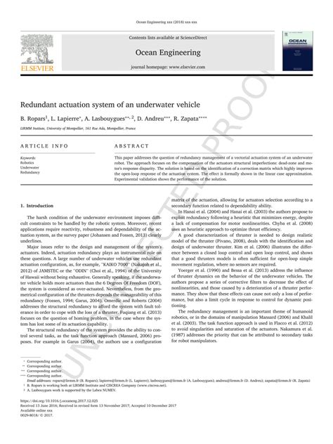 Pdf Redundant Actuation System Of An Underwater Vehicle