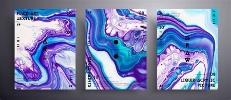 추상 아크릴 배너 유체 아트 벡터 텍스처 세트 디자인 커버 포스터 브로셔 등에 사용할 수 있는 트렌디한 배경 보라색 아쿠아 마린 및 흰색 특이한 창조적 인 표면 템플릿
