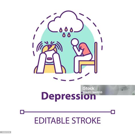 우울증 개념 아이콘입니다 외로움 슬픔 주요 우울 장애 정신 질환 심리학 정신과 아이디어 얇은 라인 그림 벡터 절연 윤곽선 Rgb 색상 드로잉 편집 가능한 스트로크 문제에