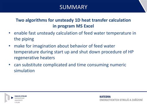 Berková E Algorithm Of Unsteady 1d Calculation For Feed Water