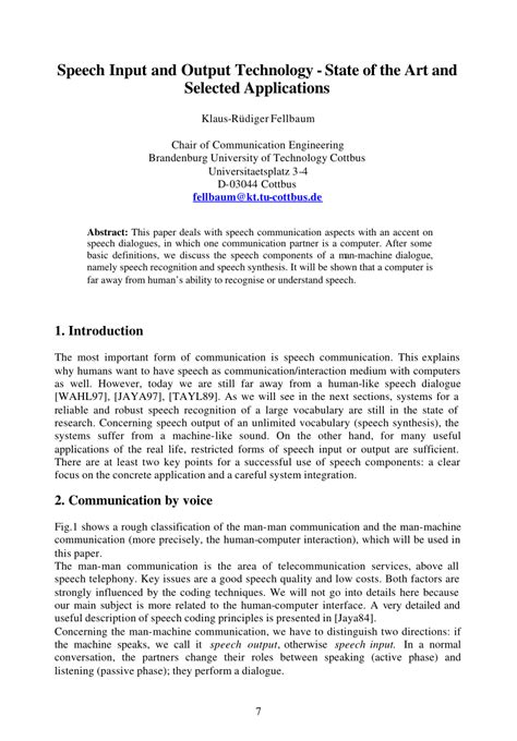 pdf speech input and output technology state of the art and