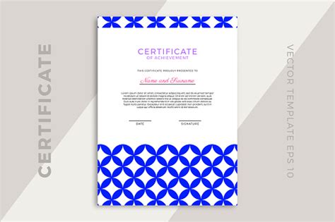 창조적 인 기하학적 패턴으로 졸업 또는 코스 완료를위한 현대 비즈니스 디플로마 템플릿 트렌디 한 디자인의 감사 수직 모형의 인증서 간단한 벡터 배경 Eps 10 감사장에