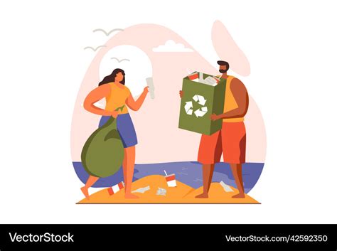 people collecting garbage web concept in flat vector image